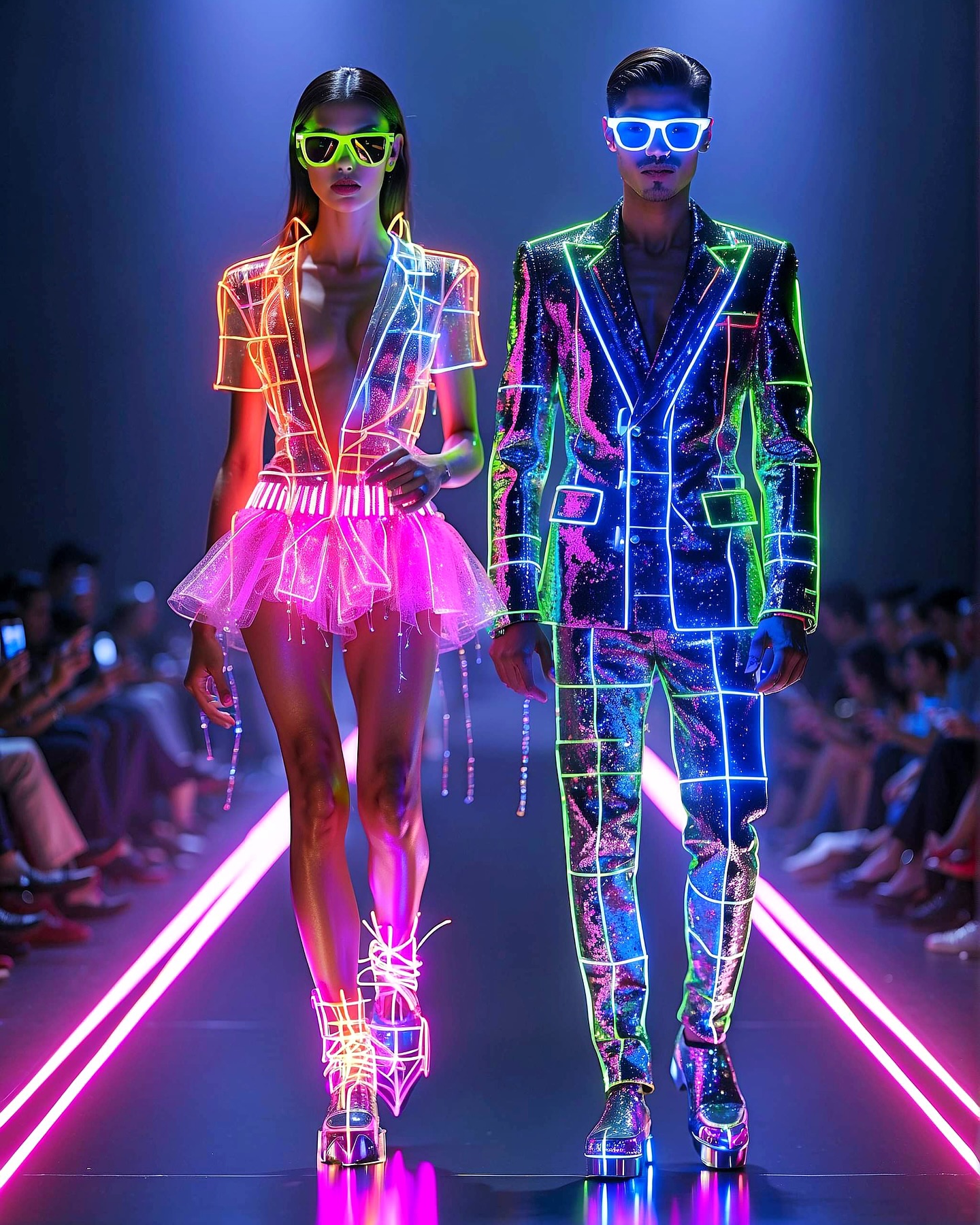 El fascinante desfile de moda con luces LED de una diseñadora y ...