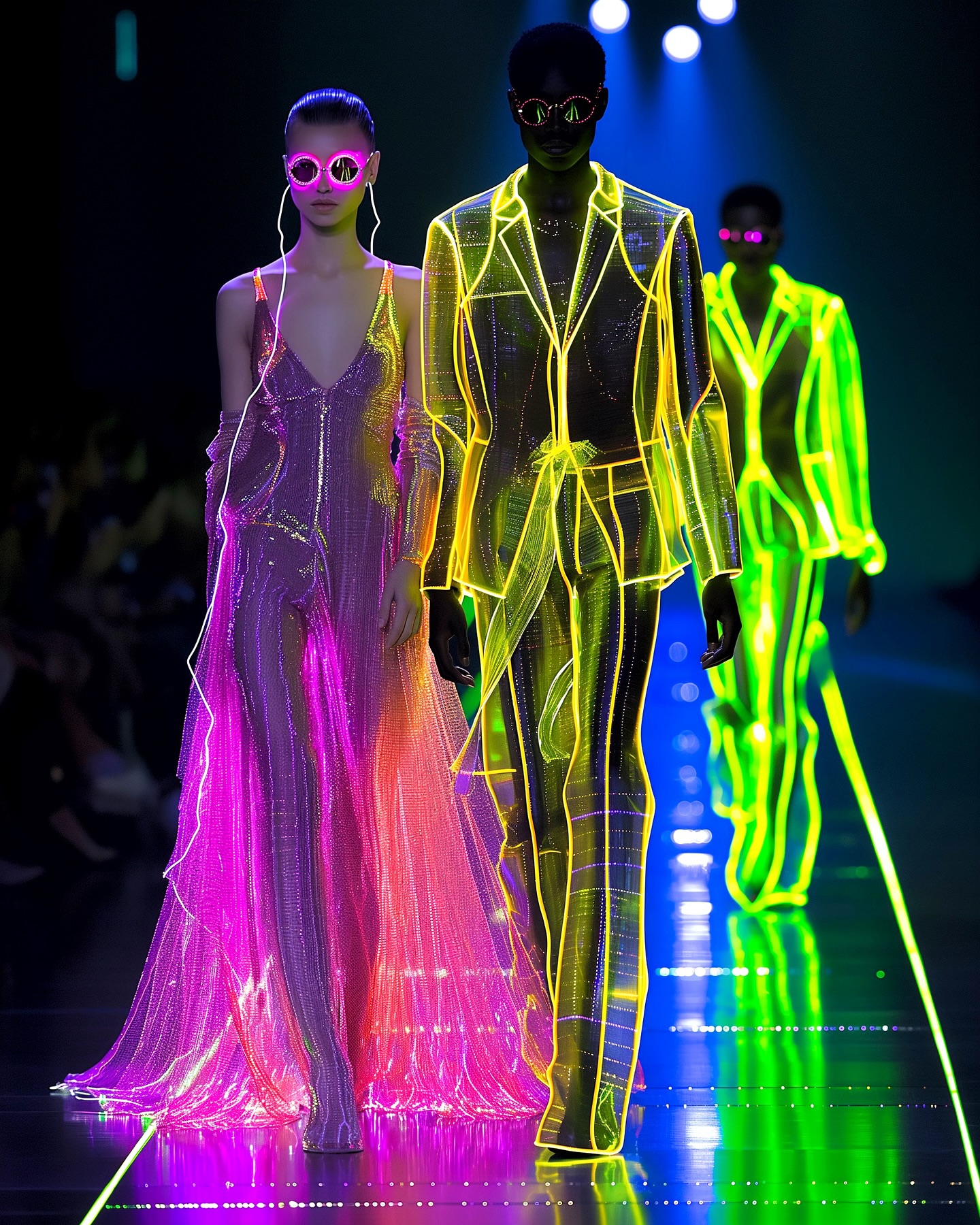 El fascinante desfile de moda con luces LED de una diseñadora y ...