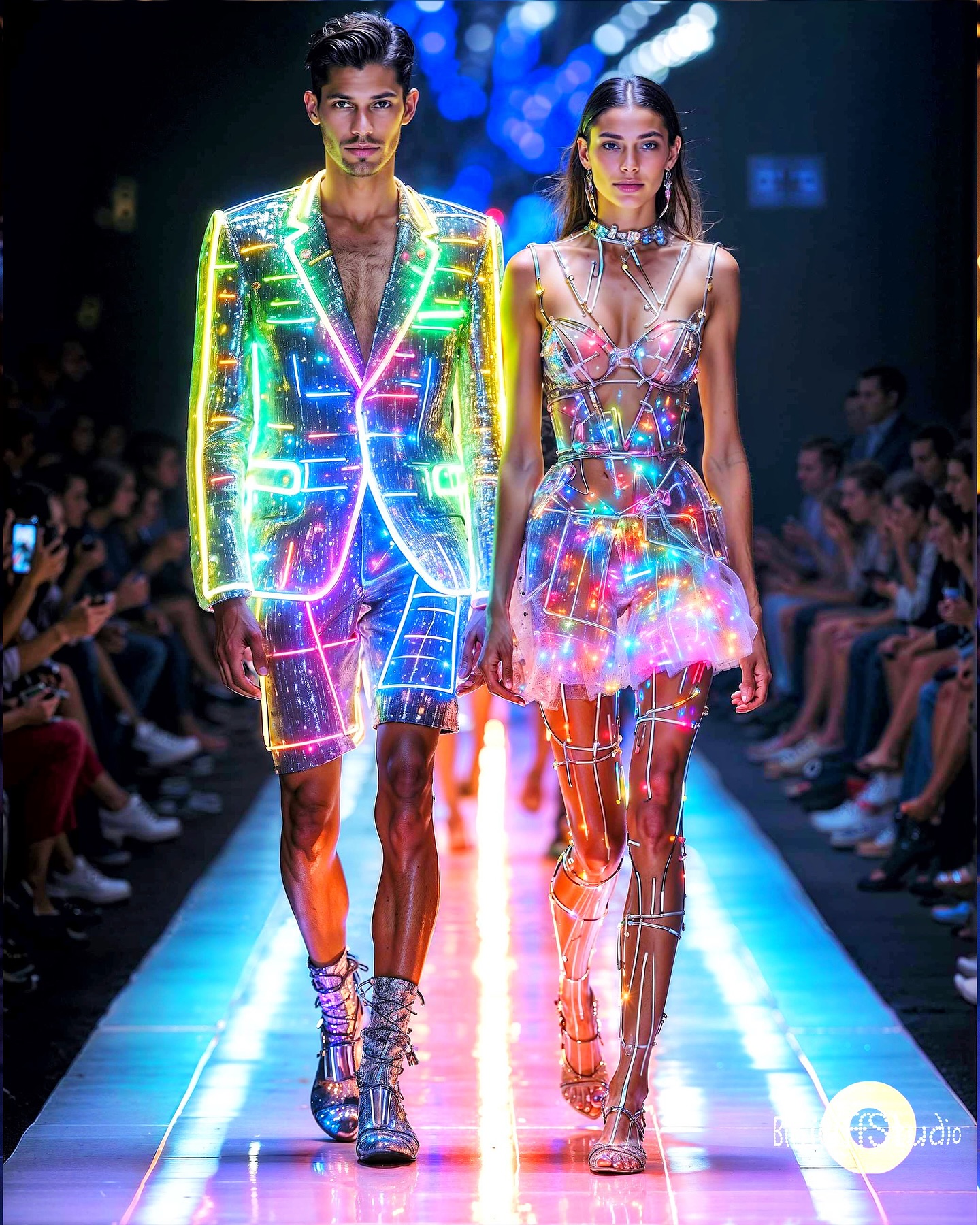 El fascinante desfile de moda con luces LED de una diseñadora y ...